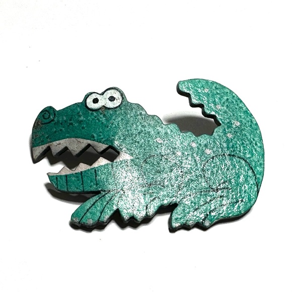 Jewelry | Adorable Green Alligator Pin Cartoon Style Handmade Signed ...